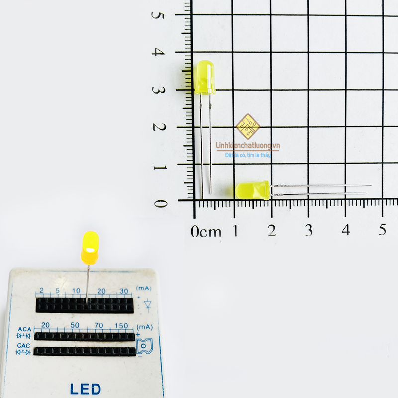 ::.LED 5mm vàng chân dài 27mm (10c).::