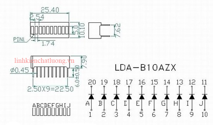 ::.LED 10 vạch 2510 màu đỏ 2510SR (LED BCD đỏ).::