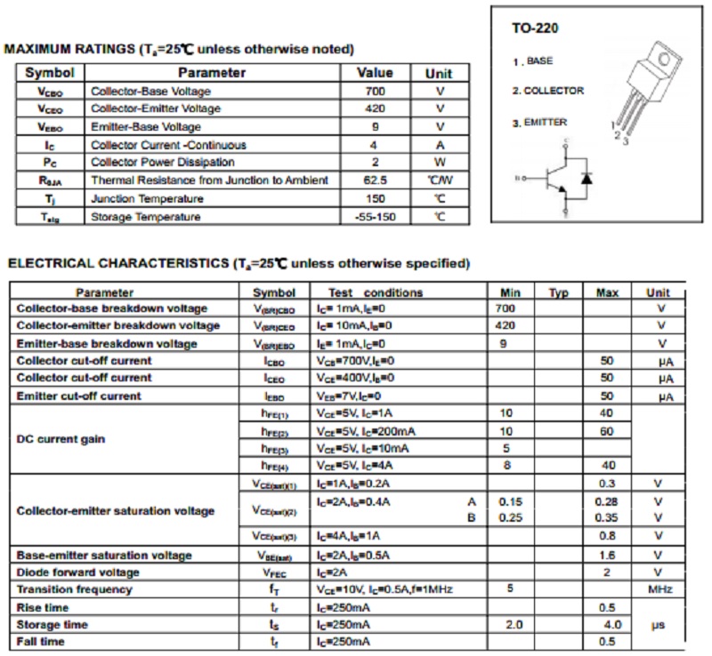 ::.13005A NPN Transistor 4A 700V TO-220.::
