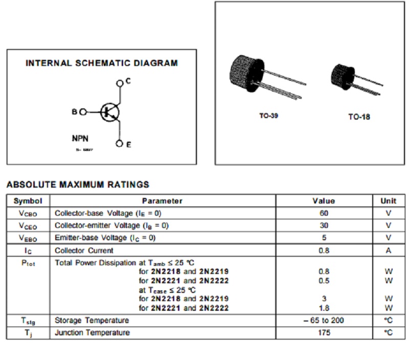 ::.2N2222 NPN Transistor 0.6A 40V TO-92.::